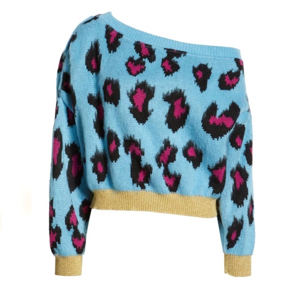 Topshop | Sweaters | Topshop Off The Shoulder Blue Leopard Sweater ...